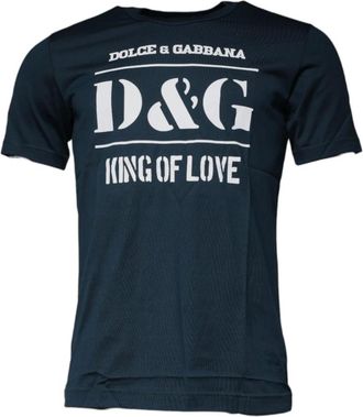 Dolce & Gabbana Homme, Tops, Bleu, Taille: XL T-shirt King Of Love Imprim&eacute; Graphique