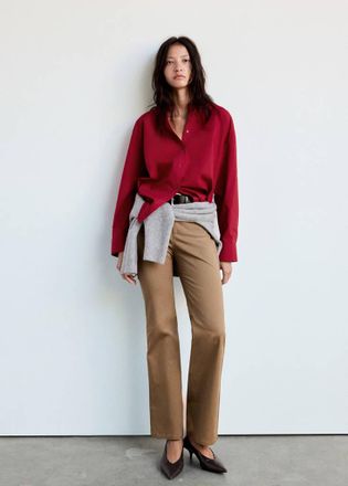 Mango Chemise droite m&eacute;lange coton et lyocell rouge - Femme - S - MANGO