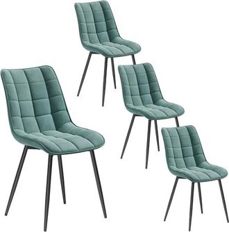 Woltu 4 X Chaise de Salle &agrave; Manger Chaise de Cuisine Assise rembourr&eacute;e en Velours &eacute;pais Pieds en m&eacute;tal,Vert Turc BH142ts-4