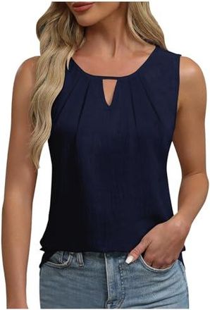 Generic D&eacute;bardeur habill&eacute; &agrave; d&eacute;coupes pour femme - Pour le travail - Basique - Pliss&eacute; - Sans manches - Style d&eacute;contract&eacute; - Coupe ample - Tendance - Avec oeille