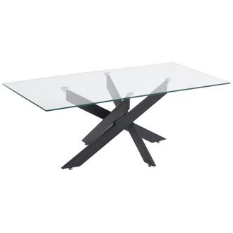 Vente-Unique Table basse en verre tremp&eacute; et m&eacute;tal noir - Transparent - COSIMA