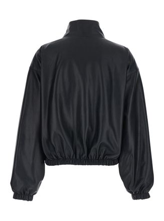 Balenciaga Womens Leather Jacket High Collar Black Lamb Coat