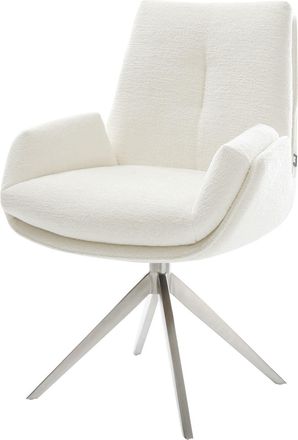 DELIFE Esszimmerstuhl Clea-Flex Kreuzgestell breit Edelstahl Boucl&eacute; Soft Beige 360&deg; drehbar Wippfunktion
