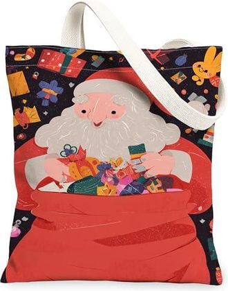 Generic Sacs fourre-tout en toile motif P&egrave;re No&euml;l, sacs de courses r&eacute;utilisables, amusants, festifs, l&eacute;gers et lavables, Color&eacute;, 13x15 Inch