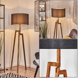 HOFSTEIN Stehleuchte Flemming, Stehlampe aus Holz im modernen Boho-Design, Schirm aus Stoff, &Oslash; 50 cm, 162,5 cm, E27, mit Fu&szlig;schalter - Wohnzimmer, Schlafzimmer