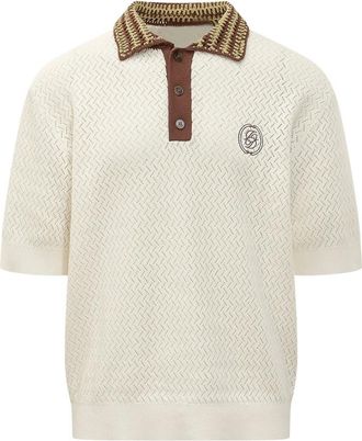 Dr&ocirc;le de Monsieur Homme, Pulls, Blanc, Taille: L Polo Maille Ajour&eacute; D Miroir