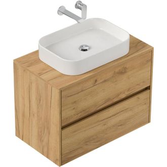 Magnolia Home Badm&ouml;bel Taifun 80cm mit rechteckigem Aufsatzwaschbecken eiche gold