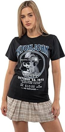 Elton John Shirt Diamante in Concert Logo Official Unisex Black, Mixte