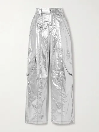 Isabel Marant Divina Barrel-hose Aus Einer Beschichteten Baumwollmischung In Metallic-optik - Silber