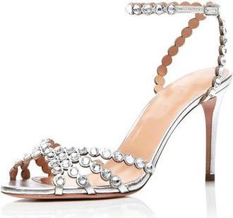 Generic Sandales à Talons Aiguilles à Bout Ouvert et Strass Tendance, élégantes Sandales dété à Talons Hauts et Brides à la Cheville, Chaussures de Mariage Co