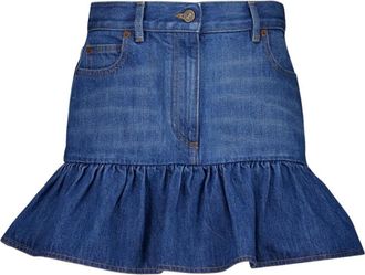 Valentino Garavani Femme, Jupes, Bleu, Taille: 38 FR Ruffled Hem Denim Mini Skirt