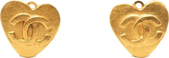 Chanel CC Gold Plated Heart Clip On Earrings