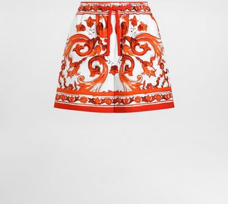 Dolce & Gabbana Bermuda-shorts Aus Popeline Mit Majolika-print - Frau Hosen Und Shorts Mehrfarbig 44