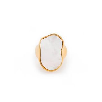 Au Printemps Paris Bague chevali&egrave;re en acier et nacre
