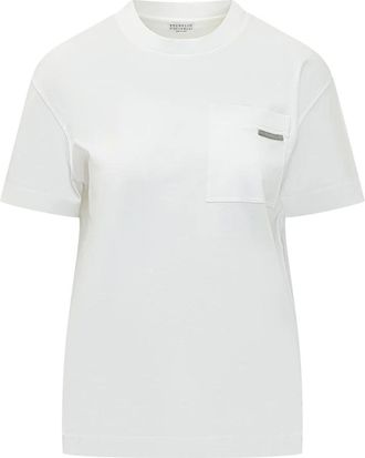 Brunello Cucinelli Femme, Tops, Blanc, Taille: 38 FR Girocollo MC T-shirt