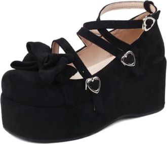 Generic Plate-Forme Mignonne Mary Jane pour Femmes Pompes avec Arc Coeur Boucle décor Bout Rond Talons compensés élégant Quotidien fête Cosplay Chaussures hab