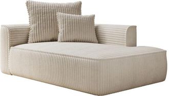 Vente-Unique Vente-Unique - M&eacute;ridienne droite en velours c&ocirc;tel&eacute; grosses c&ocirc;tes beige - Assise 1 place avec coussins - Mousse haute r&eacute;silience - Fabrication