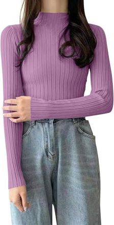 Generic Pull décontracté à manches longues pour femme, pull pour femme - Collants extensibles - Pull en tricot à col roulé uni et confortable - Manches longue