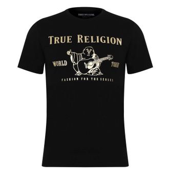 True Religion Herren Kurz&auml;rmeliges Buddha Metallic-Optik T-Shirt, Schwarz, L