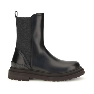 Brunello Cucinelli Chelsea-Ankle-Boots aus Leder - - Shoes - Damen - Schwarzk - 38 1/2 EU