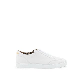 Burberry Femme, Chaussures, Blanc, Taille: 41 EU Baskets en Cuir Blanc avec Logo Dor&eacute;