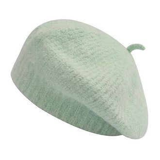 ZLYC B&eacute;rets Basques Tress&eacute;s en Laine Baggy pour Femme(Couleur Unie Vert Menthe),Taille Unique