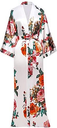Babeyond Robe de chambre longue en satin pour femme, robe d&eacute;t&eacute; &agrave; motif floral, kimono, cardigan pour femme, robe longue &agrave; fleurs, robe de nuit pour fille, pyja