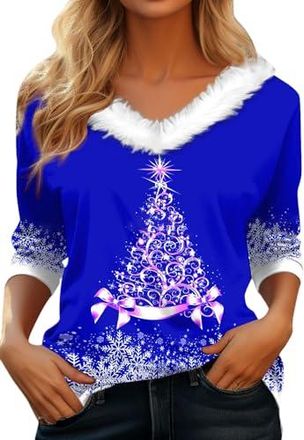 TOMWELL Pull Femme Grande Taille Sweatshirt Sweater à Col Rond Haut Imprimé Chemisiers Ample Décontractée Pull Décontracté Cadeau de Noel Halloween Pull Femme