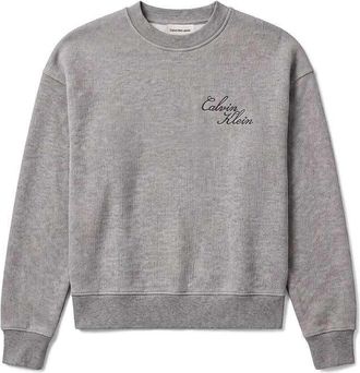 Calvin Klein Jeans Sweatshirt aus Baumwollfleece mit Ballonsaum in mittelgrau meliert