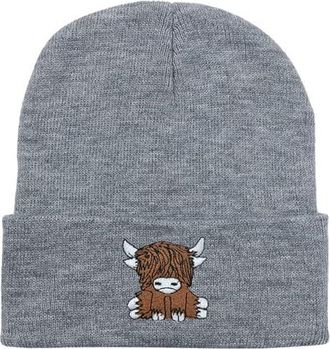 Generic 2026 Schottische Hochlandkuh Mtze Handschuhe Fr Damen Sße Kuh Strickmtze Warme Hip Hop Hiver Unisexe Skimtze, gris clair, taille unique