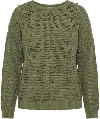 STUDIO UNTOLD Strickpullover Pullover Boxy Shape Lochstrick Zierperlen Langarm