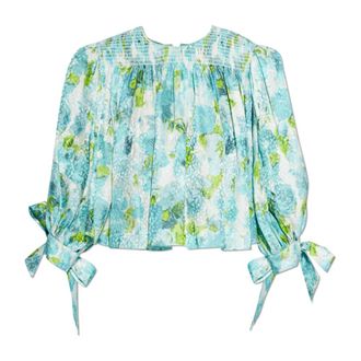 Chlo&eacute; Femme, Blouses et Chemises, Bleu, Taille: 38 FR Top court fronc&eacute; en jacquard de soie