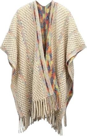 Generic Poncho Femme Hiver Chaud Chale Femme Hiver Chaud Cape Femme Effet enveloppant Ch&acirc;le Tricot&eacute; Motif Pop-Corn Color&eacute; Fente Style National Photo Voyage