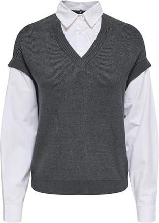 Only Vest Onlpayson LS Polo Mix Gilet KNT, Gris fonc&eacute; chin&eacute;, M Femme