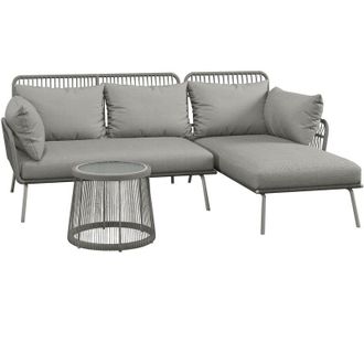 OUTSUNNY Salon de jardin dangle 4 pers. style colonial table basse coussins grand confort inclus r&eacute;sine tress&eacute;e gris