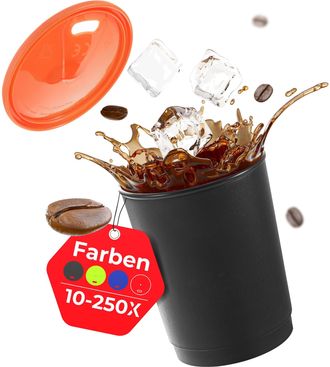 Achilles Kaffeebecher mit Deckel, Kunststoffbecher, Mehrwegbecher, Trinkbecher, LFGB gepr&uuml;ft, sp&uuml;lmaschinenfest, stapelbar, 330 ml, Becher schwarz, Deckel oran