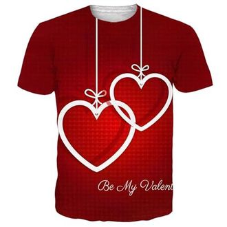 Generic T-shirt &agrave; manches courtes imprim&eacute; pour la Saint-Valentin 2026 pour homme - Coupe ajust&eacute;e - D&eacute;contract&eacute;, Rouge, XXL