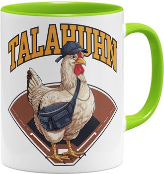 OM3 Talahuhn Kaffee-Tasse mit Spruch - Tala Huhn Meme Talahon Jugendwort Trend I | Keramik Becher | 325ml | Beidseitig Bedruckt | Hellgr&uuml;n