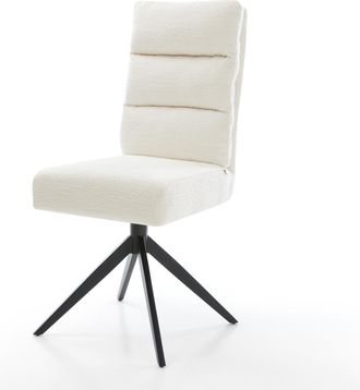 DELIFE Drehstuhl Pela-Flex Boucl&eacute; Soft Beige Kreuzgestell breit Schwarz 360&deg; drehbar Wippfunktion Taschenfederkern, Esszimmerst&uuml;hle