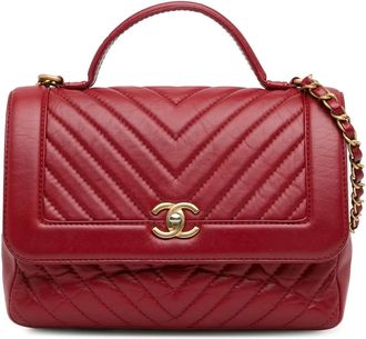 Chanel Hobo Bags - CC Chevron Calfskin Top Handle Flap - Gr. unisize - in Rot - f&uuml;r Damen