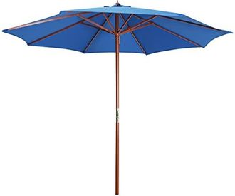 vidaXL Parasol avec Mât en Bois, Pare-soleil de Patio, Abri de Soleil, Parasol de Plage Terrasse Arrière-cour Extérieur, 300x258 cm Bleu