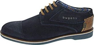 Bugatti Homme Demi-Chaussures en Daim en Nubuck et en Cuir, Derby Confortables au Design décontracté, Bleu Foncé, 45 EU