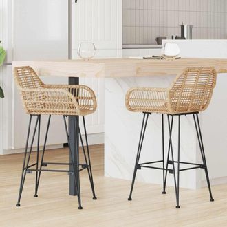 vidaXL Chaise de bar 2 pcs Naturel 55 x 52 x 92 cm Rotin et m&eacute;tal vidaXL