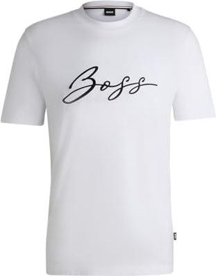 HUGO BOSS Hugo Boss T-shirt en jersey de coton coupe r&eacute;guli&egrave;re avec logo calligraphique, Blanc 100, M