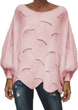 Generic Women Jumpers Crewneck Sweater Plian Pullover Basic Knitted Sweater Long Sleeve Baggy Shirts Soft Jumper Fall Clothes F-01 (Pink, XXXL)