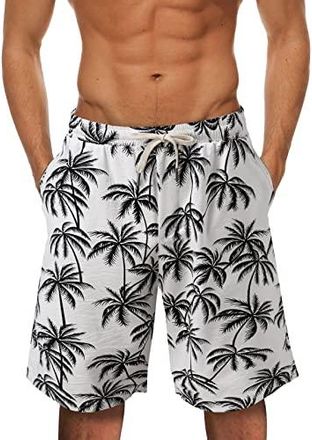 Generic Short de plage pour homme - Short d&eacute;t&eacute; imprim&eacute; - Pantalon court d&eacute;contract&eacute; et ample - Avec poche - Pantalon court confortable pour les vacances - Cou