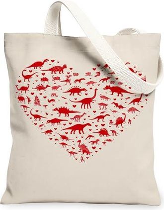 Generic Sacs fourre-tout en toile motif dinosaure, adorable motif dinosaure, sacs d&eacute;picerie r&eacute;utilisables, l&eacute;gers et lavables avec bandouli&egrave;re, beige, 13x15 I
