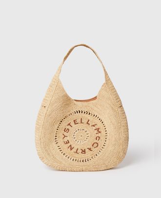 Stella McCartney Logo Small Crochet Raffia Hobo Bag