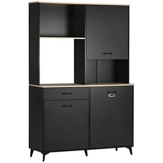 HOMCOM Buffet de Cuisine Armoire de Cuisine Buffet de Salle à Manger 3 niches Ouverts 3 placards avec Porte et 1 tiroir 119 x 41 x 180 cm Noir