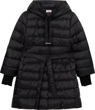 Oltre Femme, Vestes, Noir, Taille: 40 FR Midi Down Jacket with Jewel Trim